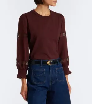 Veronica Beard Bellamie Lace-trimmed Cotton-blend Jersey Top - Brown