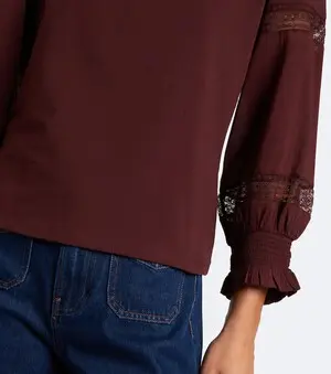 Veronica Beard Bellamie Lace-trimmed Cotton-blend Jersey Top - Brown