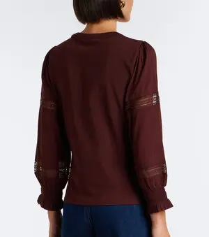 Veronica Beard Bellamie Lace-trimmed Cotton-blend Jersey Top - Brown