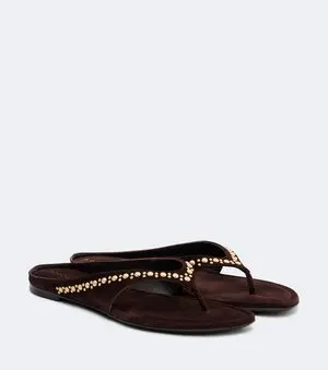 HERBERT LEVINE Embellished Suede Thong Sandals