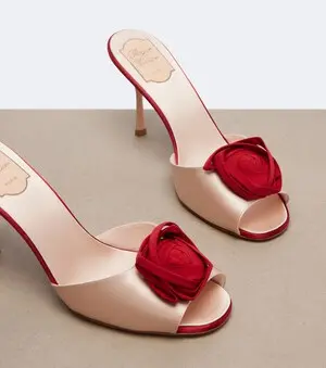 ROGER VIVIER Floral Appliqué Satin Mules
