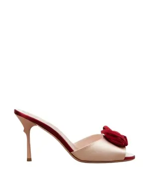ROGER VIVIER Floral Appliqué Satin Mules - Pink