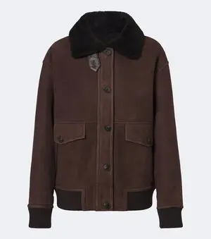 YVES SALOMON Shearling-trimmed Suede Jacket - Brown