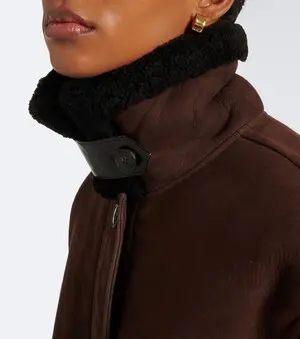 YVES SALOMON Shearling-trimmed Suede Jacket - Brown