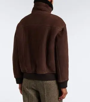 YVES SALOMON Shearling-trimmed Suede Jacket - Brown