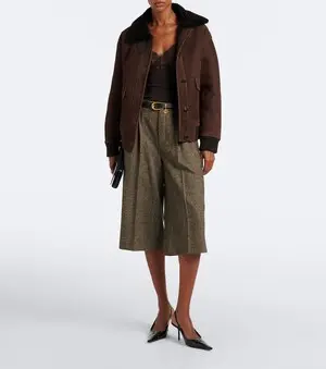 YVES SALOMON Shearling-trimmed Suede Jacket - Brown