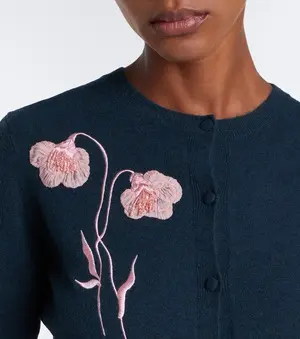 Erdem Floral Appliqué Cardigan - Green