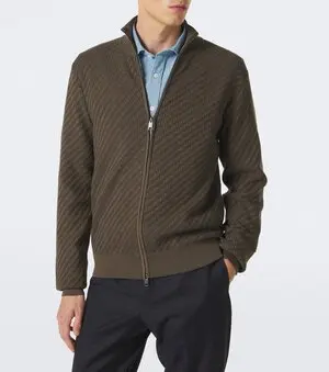 Brioni Jacquard Cotton, Silk, And Cashmere Zip-up Sweater