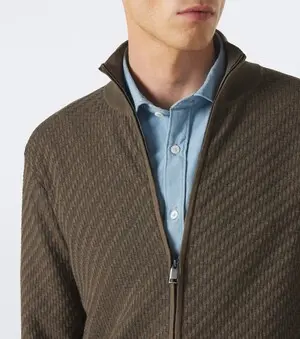 Brioni Jacquard Cotton, Silk, And Cashmere Zip-up Sweater
