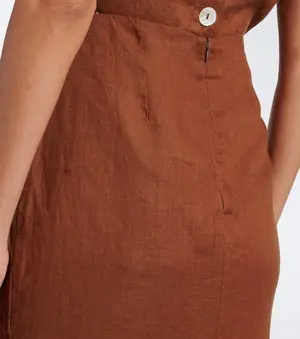 Veronica Beard Malou Embroidered Linen Midi Skirt - Brown