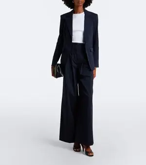 Veronica Beard Pleated Cotton-blend Wide-leg Pants - Blue