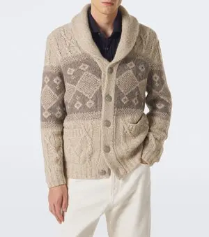 Brunello Cucinelli Jacquard Wool, Silk, And Cashmere Cardigan - Beige