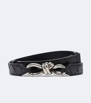 Bottega Veneta Andiamo Intrecciato Leather Belt - Black