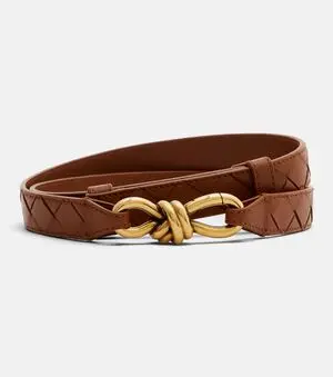 Bottega Veneta Andiamo Intrecciato Leather Belt - Brown