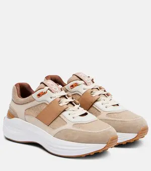 TOD'S Leather And Suede Trimmed Sneakers - Beige