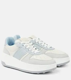 TOD'S Leather-trimmed Fabric Sneakers - Grey