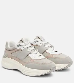 TOD'S Leather And Suede Trimmed Sneakers - Grey