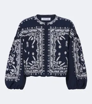 Veronica Beard Drake Embroidered Cotton-blend Jacket - Blue