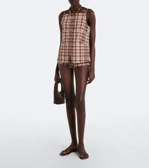 Staud Una Plaid Linen-blend Top - Brown