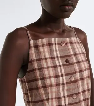 Staud Una Plaid Linen-blend Top - Brown