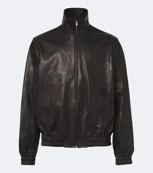 Valentino Garavani Leather High Neck Zip-up Jacket