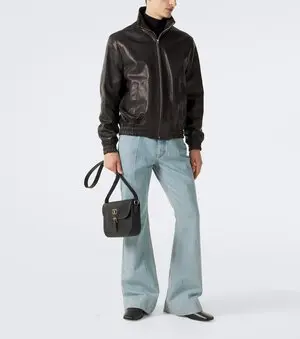 Valentino Garavani Leather High Neck Zip-up Jacket