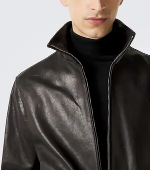 Valentino Garavani Leather High Neck Zip-up Jacket