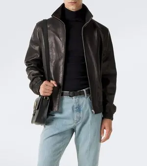 Valentino Garavani Leather High Neck Zip-up Jacket