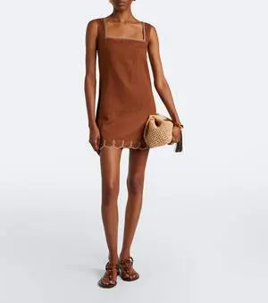 Veronica Beard Shanice Scalloped Linen Minidress - Brown