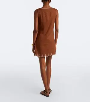 Veronica Beard Shanice Scalloped Linen Minidress - Brown