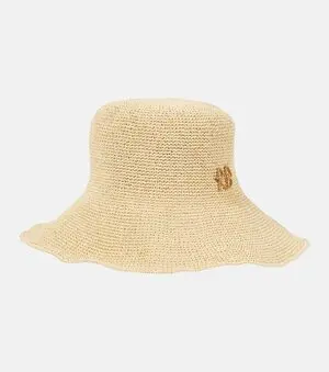 Ruslan Baginskiy Straw Hat With Gold Tone Logo Detail - Beige