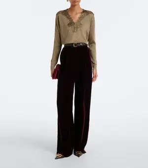 Valentino Garavani Metallic Lace Appliqué V-neck Sweater