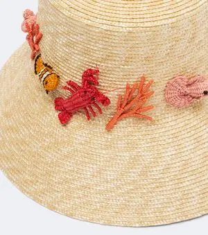 AQUAZZURA Embellished Raffia Bucket Hat