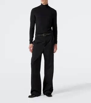 Saint Laurent Wool Gabardine Wide-leg Pants