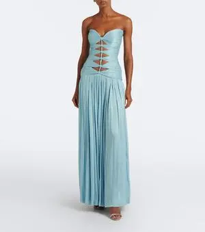 Costarellos Ruched Lurex Georgette Gown - Blue