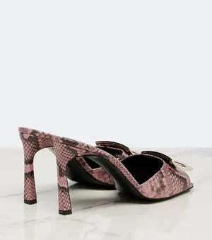 ROGER VIVIER Trompette Snakeskin Leather Mules - Pink
