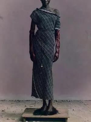 Erdem Asymmetrical Tweed Maxi Dress