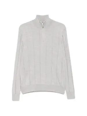 Canali Ribbed-knit Quarter-zip Sweater