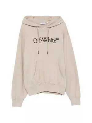 Off-White Logo Print Drawstring Hoodie - Neutrals