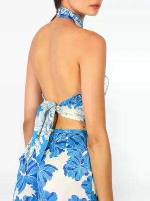 Poupette St Barth Halterneck Floral Print Cropped Top - Blue