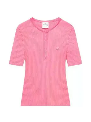 COURREGES Vinyl-trim Ribbed-knit Polo Shirt