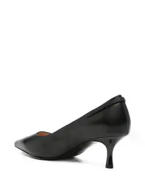 Moschino Pointed-toe Leather Pumps With Gold-tone Heart Buckle Detail