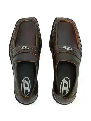 DIESEL® Leather Penny Loafers With Silver Oval-d Plaques