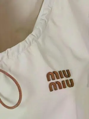 Miu Miu Leather Logo Detail Mini Dress