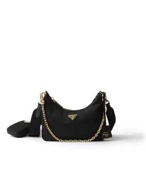 Prada Re-edition 2005 Re-nylon Bag With Saffiano Trim And Chain Strap - Black