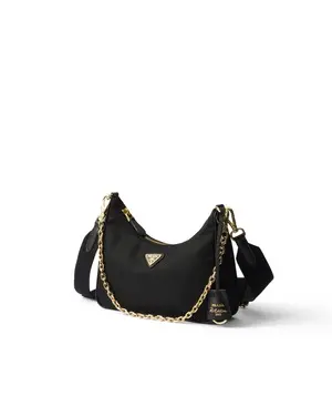 Prada Re-edition 2005 Re-nylon Bag With Saffiano Trim And Chain Strap - Black