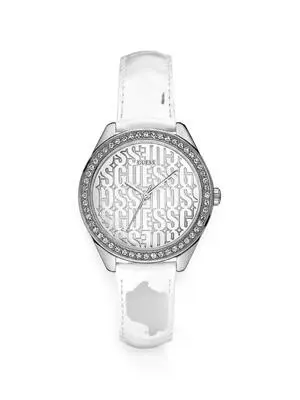Guess Logo-print 36mm Watch With Crystal-embellished Bezel - Silver