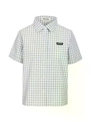 Miu Miu Checkered Poplin Short-sleeve Shirt