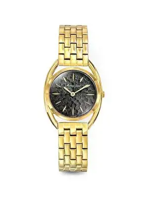 MATHEY TISSOT Saphira 28mm Watch With Textured Dial And Gold-tone Link Bracelet - Black