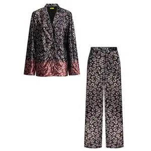 EMANMOON Black / Red Patterned Satin Set - Black/red
